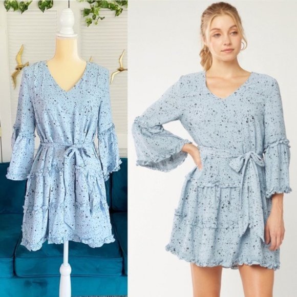 entro | Dresses | Entro Robins Egg Blue Speckled Tiered Dress Bell ...